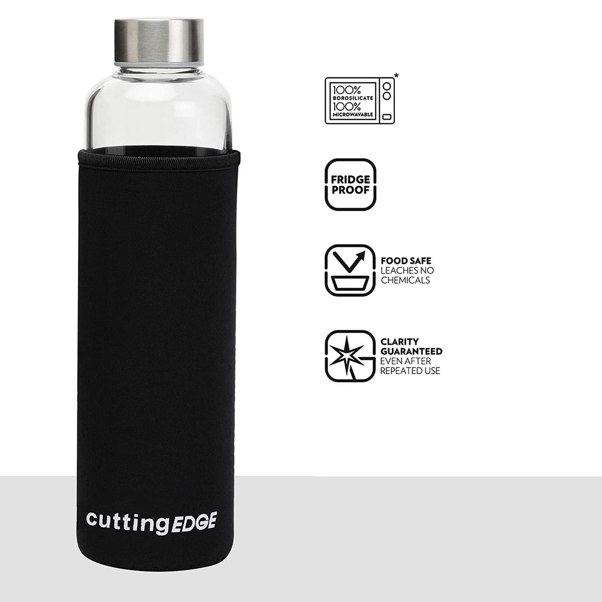 Cutting EDGE Borosilicate Round Glass Water Bottle with Black Portable